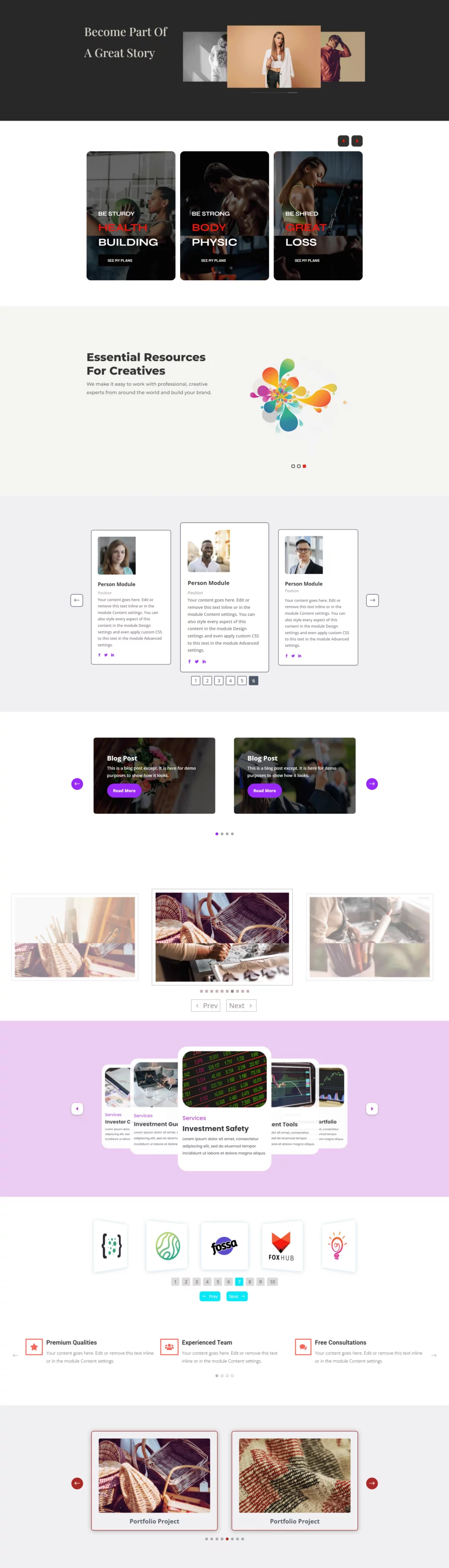 Download 100+ FREE Demo Layouts For The Divi Carousel Maker - Tutorial by Pee-Aye Creative